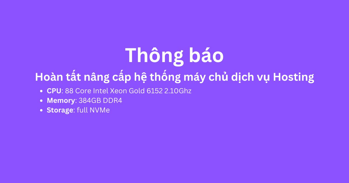 Thông báo hoàn tất nâng cấp máy chủ dịch vụ Hosting - vHost